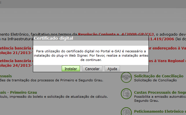 Instalação do plug-in Web Signer