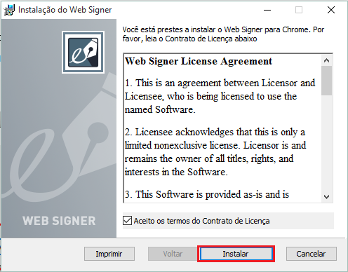 Instalação do plug-in Web Signer